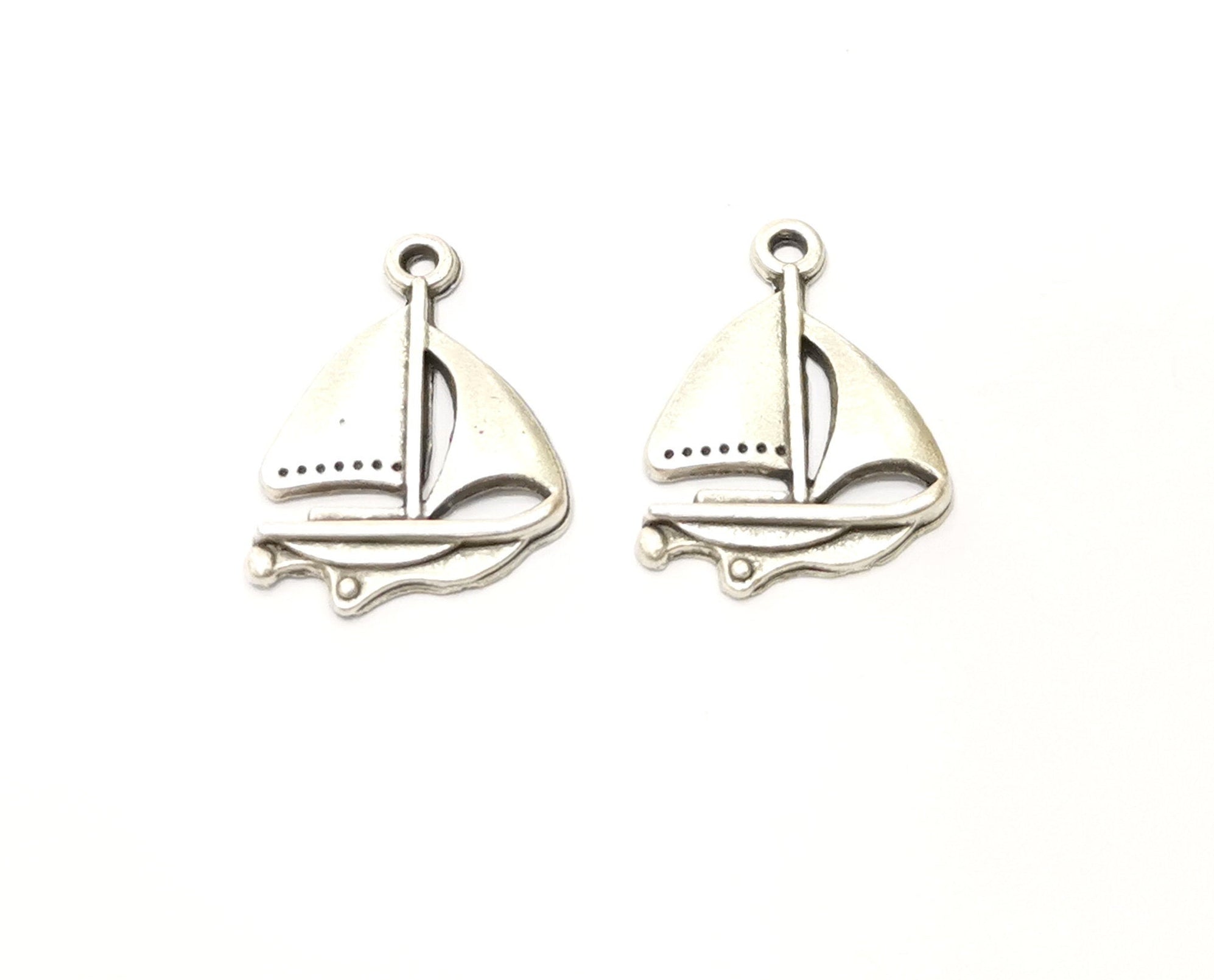 10 Sailing Ship Charms Antique Silver Plated Charms (23x17mm) G18157 ...