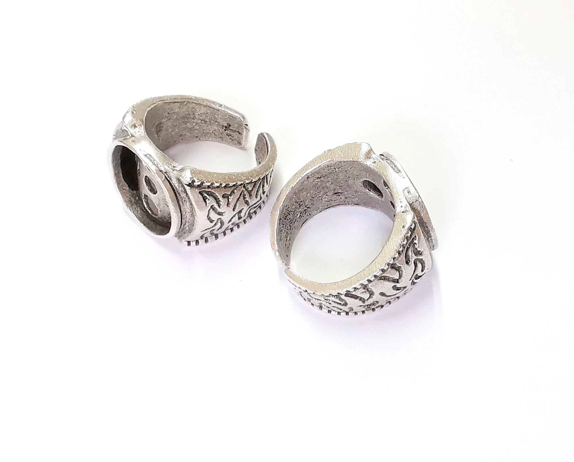 Silver Ring Setting Blank Cabochon Base Large Size Ring Mounting Adjus ...