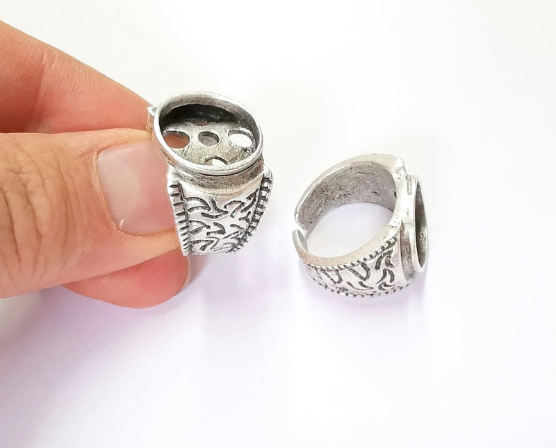 Silver Ring Setting Blank Cabochon Base Large Size Ring Mounting Adjus ...